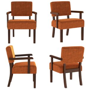 FAGAGA Accent Chair Set of 2 with Table, Living Room Chairs with Soft Seat and Armrests for Living Room Bedroom Reading Room Waiting Room (Orange), Linen, AC01