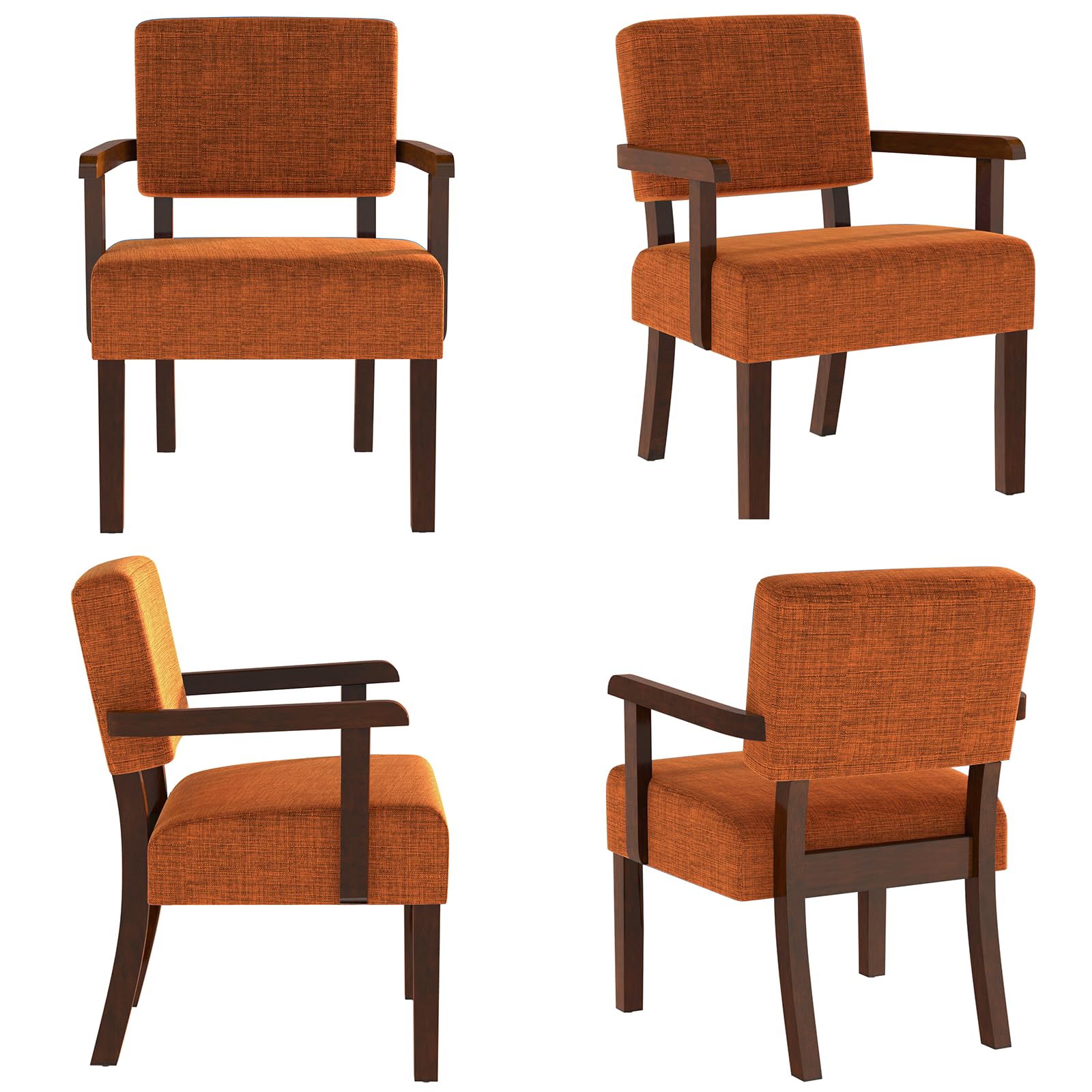 FAGAGA Accent Chair Set of 2 with Table, Living Room Chairs with Soft Seat and Armrests for Living Room Bedroom Reading Room Waiting Room (Orange), Linen, AC01