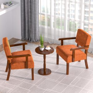 FAGAGA Accent Chair Set of 2 with Table, Living Room Chairs with Soft Seat and Armrests for Living Room Bedroom Reading Room Waiting Room (Orange), Linen, AC01