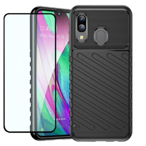 dftcvbn phone case for galaxy a40 case, samsung a40 sm-a405f case with screen protector, military grade shockproof rugged shield anti-scratch soft tpu back cover cases for samsung galaxy a40 black