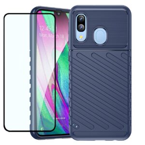 dftcvbn phone case for galaxy a40 case, samsung a40 sm-a405f case with screen protector, military grade shockproof rugged shield anti-scratch soft tpu back cover cases for samsung galaxy a40 blue