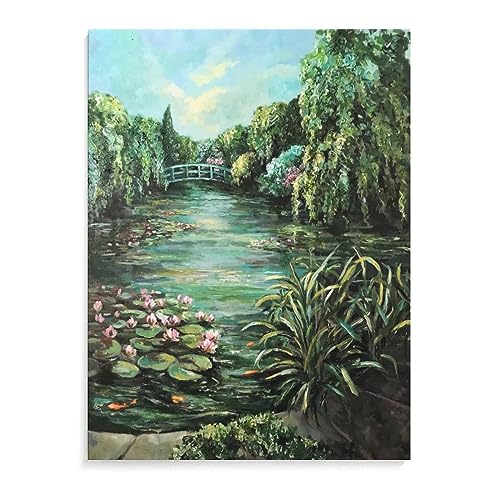 Summer Impressionism Famous Oil Painting Landscape Painting Trees Lotus River Green Wall Art Wall Art Paintings Canvas Wall Decor Home Decor Living Room Decor Aesthetic 12x16inch(30x40cm) Unframe-st