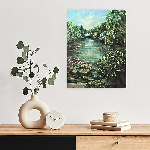 Summer Impressionism Famous Oil Painting Landscape Painting Trees Lotus River Green Wall Art Wall Art Paintings Canvas Wall Decor Home Decor Living Room Decor Aesthetic 12x16inch(30x40cm) Unframe-st