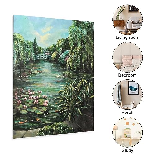 Summer Impressionism Famous Oil Painting Landscape Painting Trees Lotus River Green Wall Art Wall Art Paintings Canvas Wall Decor Home Decor Living Room Decor Aesthetic 12x16inch(30x40cm) Unframe-st