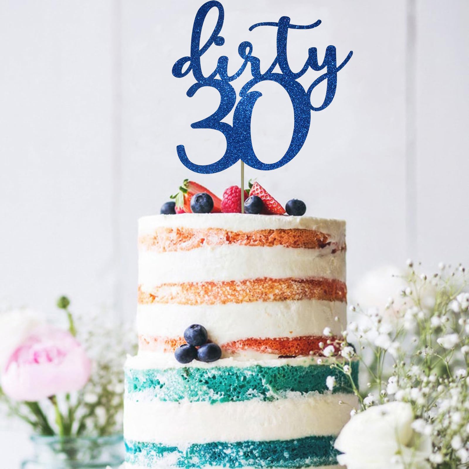 zxyxka Glitter Blue Dirty 30 Cake Topper,Cheers to 30 Years, Happy 30th Birthday Talk 30 to Me Anniversary Party Decorations