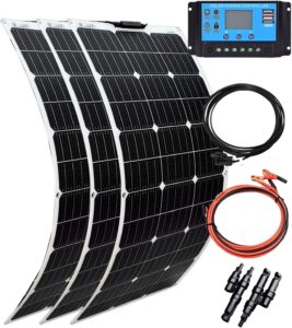 cajuca 300w flexible solar panel mono module kit 40a solar controller battery power charging, for boat, car, caravan