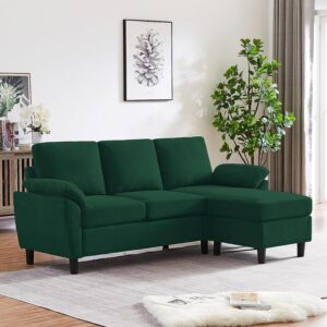 tornama 79" convertible sectional sofa, small l shaped 3 seat couch with reversible chaise, modern linen fabric sofa couches for living room, apartment and small space, green