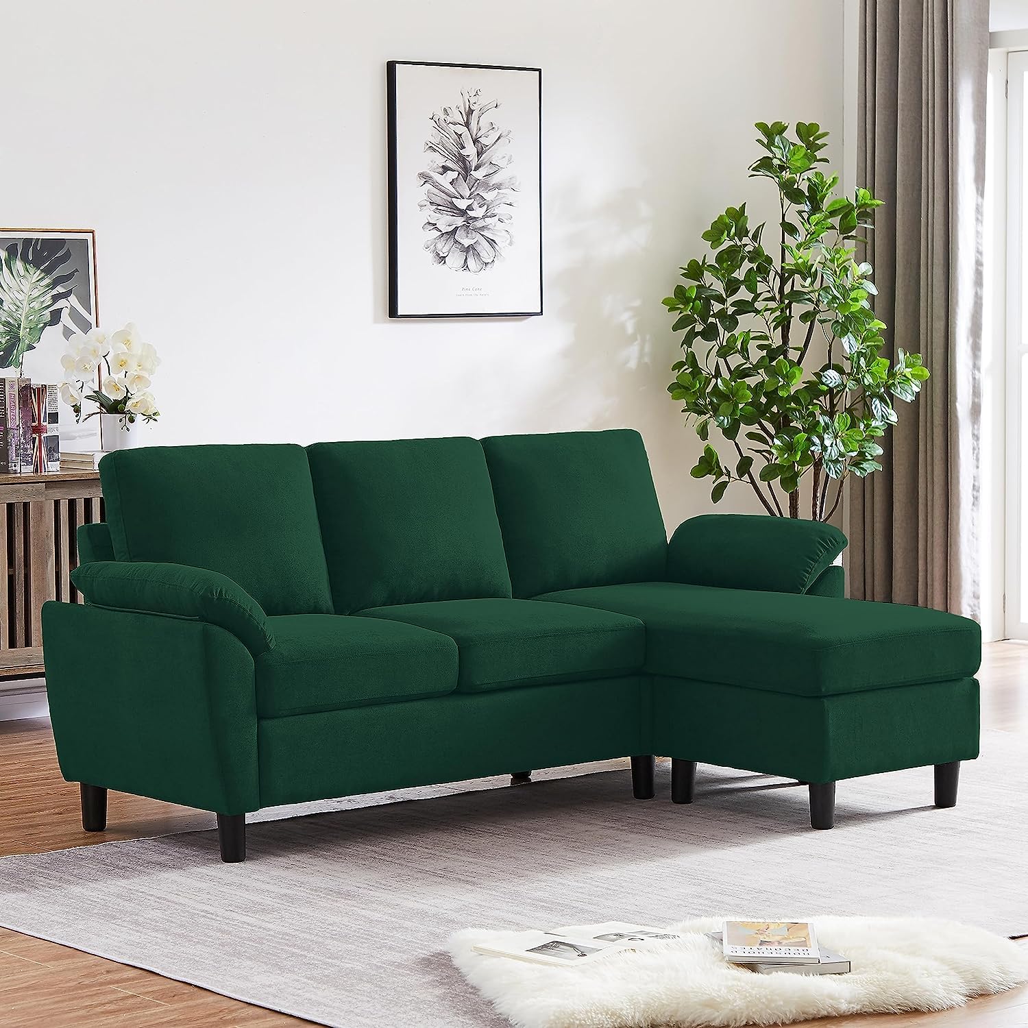 Tornama 79" Convertible Sectional Sofa, Small L Shaped 3 Seat Couch with Reversible Chaise, Modern Linen Fabric Sofa Couches for Living Room, Apartment and Small Space, Green