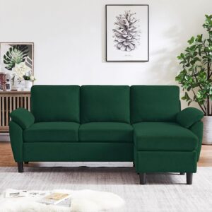 Tornama 79" Convertible Sectional Sofa, Small L Shaped 3 Seat Couch with Reversible Chaise, Modern Linen Fabric Sofa Couches for Living Room, Apartment and Small Space, Green