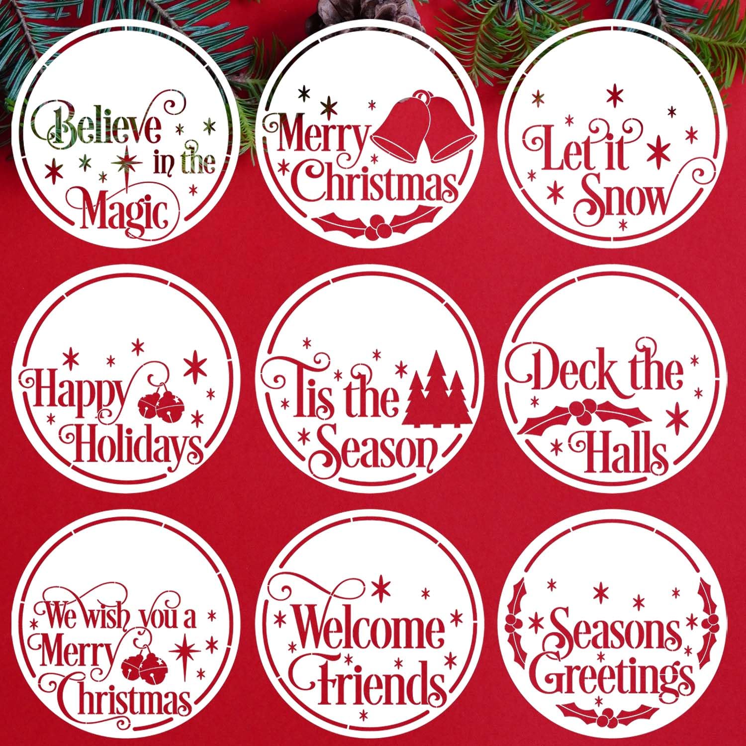 Christmas Stencil for Painting on Wood 12” Round Christmas Stencils Xmas Holiday Stencil Let It Snow Templates for Porch Door Decor