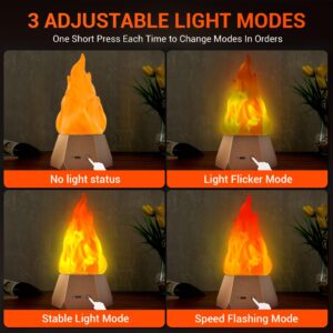 Ollcuz Fake Fire Lamp, USB Rechargeable Flameless Flickering Flame, 3-Mode LED Flame Light for Outdoor Camping Holiday Halloween Christmas Thanksgiving Table Yard Decorations