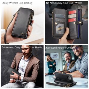 Defencase for iPhone 15 Case,【RFID Blocking】 for iPhone 15 Wallet Case for Women Men with Credit Card Holder Slots Zipper Pocket Book Flip PU Leather Protective Cover for iPhone 15 Phone Case, Black