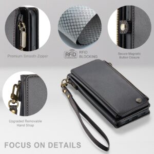 Defencase for iPhone 15 Plus Case,【RFID Blocking】 for iPhone 15 Plus Wallet Case for Women Men with 9 Credit Card Holder Zipper Pocket PU Leather Protective Cover for iPhone 15 Plus Phone Case, Black