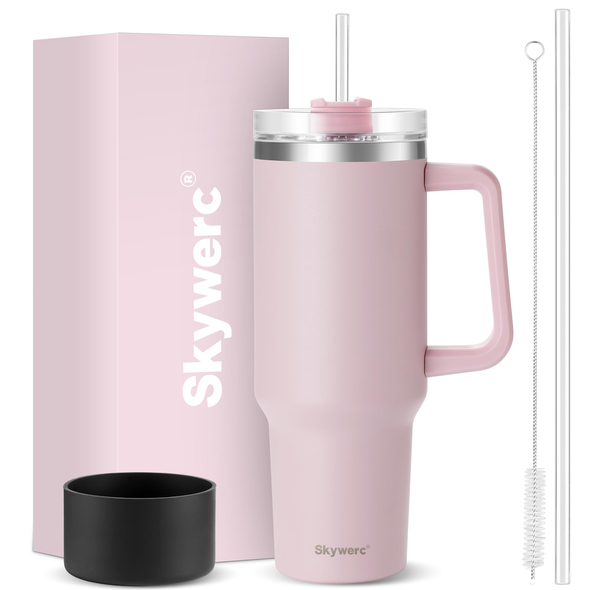 Skywerc 40 oz Tumbler With Handle and Straw Lid | Double Wall Vacuum Insulated Travel Mug | Stainless Steel Water Bottle Cup | Keeps Drinks Cold up to 34 Hours | Cupholder Friendly | Lavender