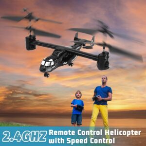 Mostop V-22 RC Plane 4CH Remote Control Airplane with High & Low Speed, Altitude Hold and LED Light, 2 Batteries Powered Multiple Stunt Flying Toy RC Helicopter Gift for Beginners Kids Adults