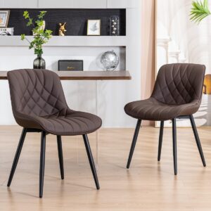 younuoke dining chairs set of 2 mid century modern kitchen chair comfortable upholstered faux leather dinner chairs for kitchen dining room, brown