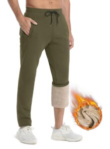 tacvasen mens thermal pants long open bottom fleece lined sweatpant winter jogger trousers thick sweatpants men army green