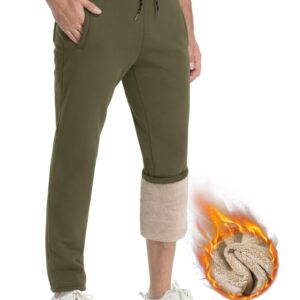 TACVASEN Mens Thermal Pants Long Open Bottom Fleece Lined Sweatpant Winter Jogger Trousers Thick Sweatpants Men Army Green