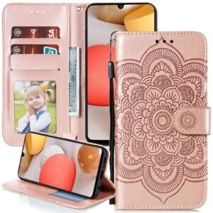 imirst for iphone 15 pro max case mandala embossed premium pu leather bookstyle magnetic flip wallet case with card slot stand shockproof cover for iphone 15 pro max mandala rose gold ld