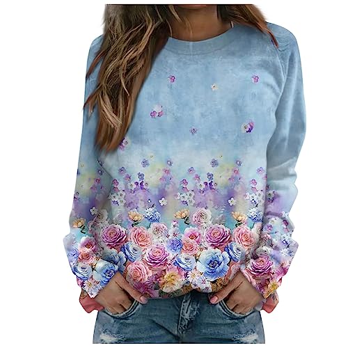 Generic Long Sleeve Tee Shirts for Women Long Sleeve Workout Tops for Women Pullover Women Long Sleeve Round Neck Blouses Lightweight Shirts Casual Long Sleeve Pullover Loose T Shirts Printed Tops