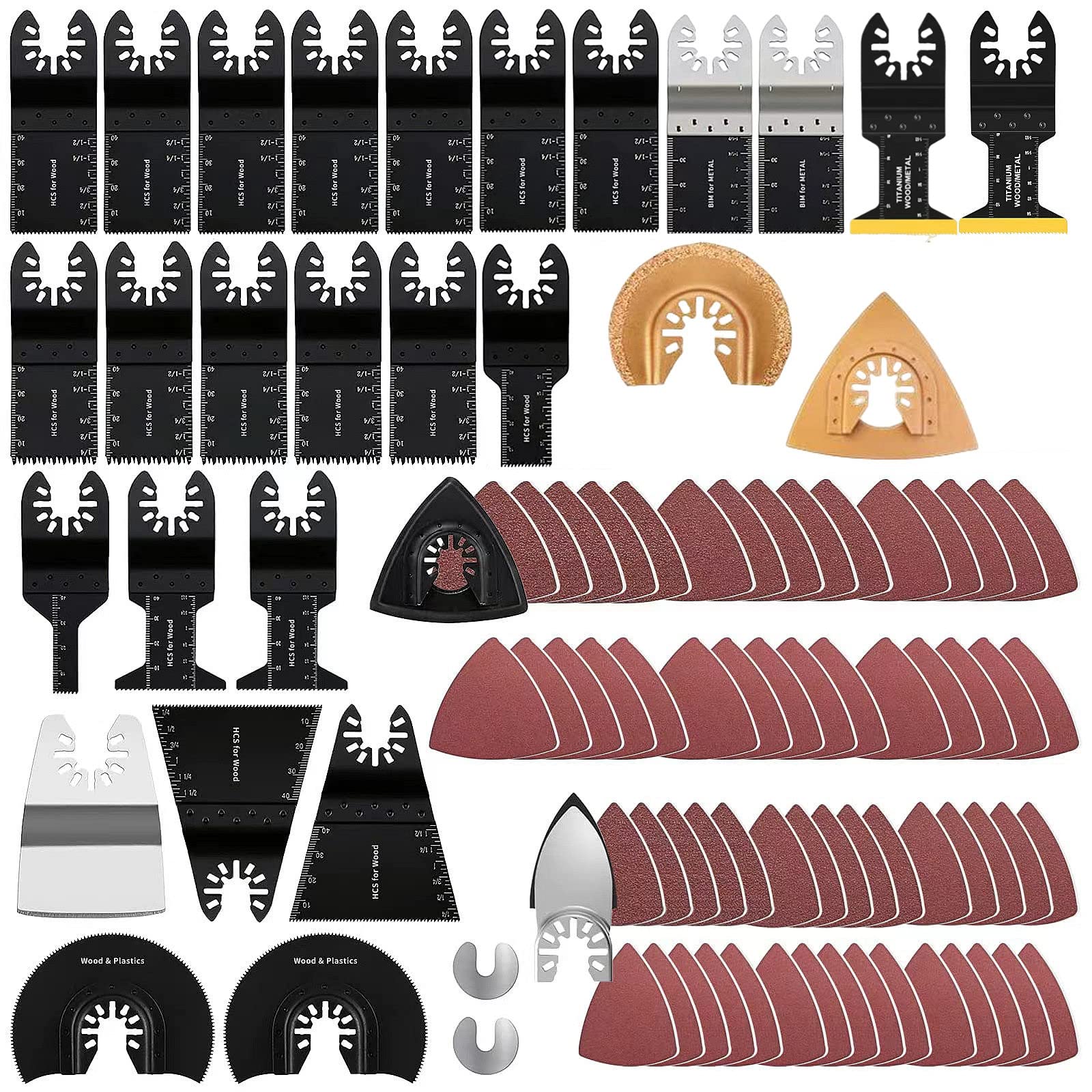 91Pack Oscillating Saw Blades,Premium Oscillating Tool Blades to Cut Wood Metal Plastics, Multitool Blades Kit Compatible with Dewalt Milwaukee Makita Ryobi Bosch Fein Rockwell (91)