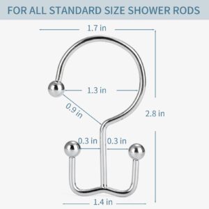 Goowin Shower Curtain Hooks, 12 Pcs Shower Curtain Rings, Durable Rust Proof Silver Shower Curtain Hooks, Shower Rings for Curtain, Double Glide Shower Curtain Hooks for Shower Curtain Rods, Chrome