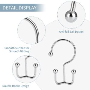 Goowin Shower Curtain Hooks, 12 Pcs Shower Curtain Rings, Durable Rust Proof Silver Shower Curtain Hooks, Shower Rings for Curtain, Double Glide Shower Curtain Hooks for Shower Curtain Rods, Chrome