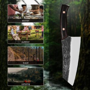 OuYehTzu 7.32 Inch Japanese Kiritsuke Chef Knife, Sharp Kitchen Meat Cleaver Knife with Black Sandalwood Handle for Meat, Vegetables, and Fruit