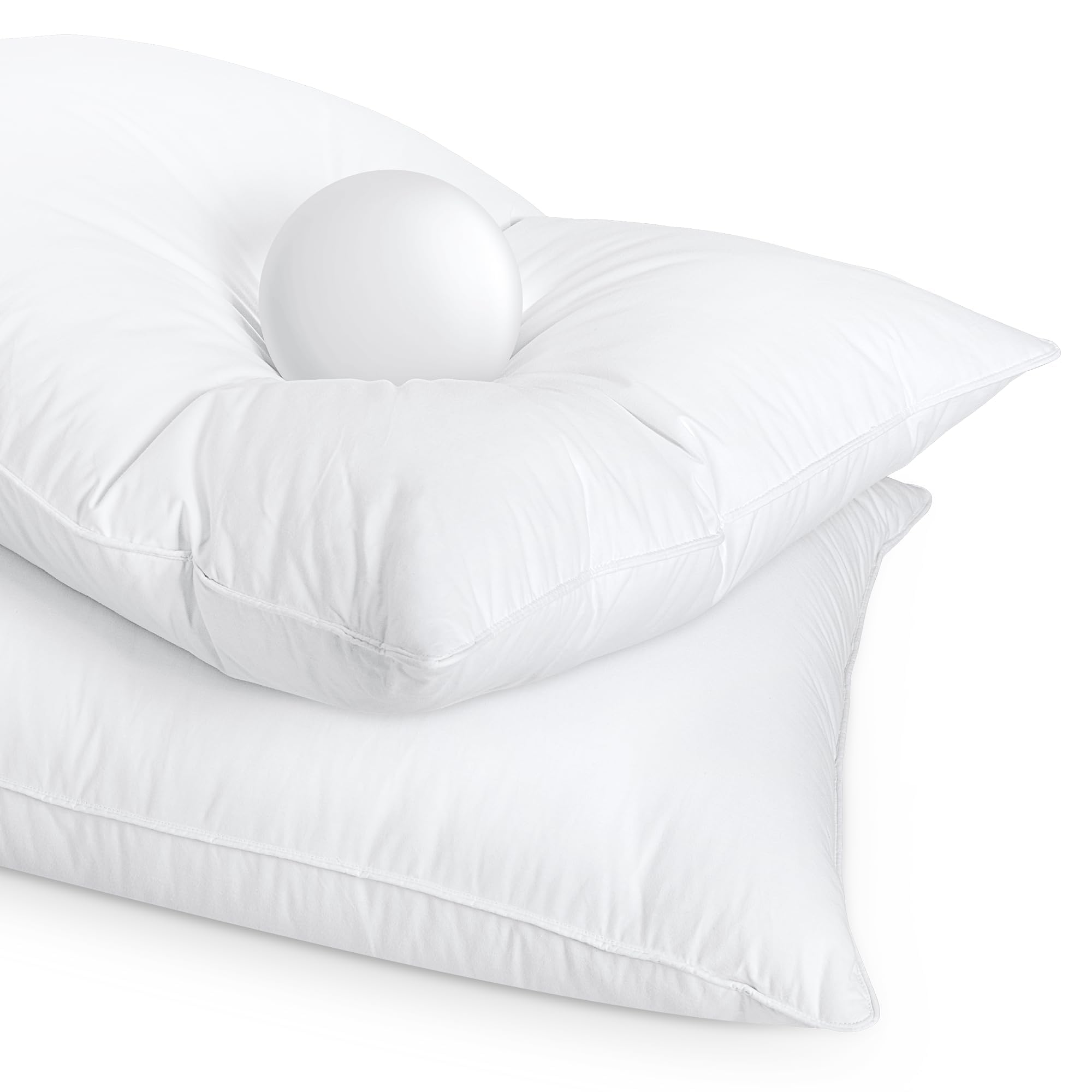 Zibroges ZB-DP01 Goose Feather Bed Sleeping, Hotel Down Pillows Queen Size, White Soft Cotton Cover, Fluffy Support Surround Fill Polyester for Back Side Stomach Sleeper 2 Count