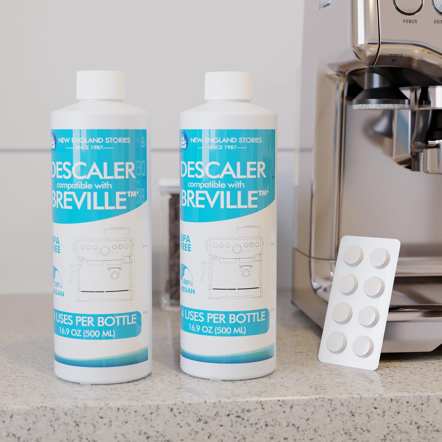 8 Uses Breville Compatible Descaling Solution, 2 Years Descaler Kit Come with 8 Cleaning Tablets, Maintenance Kit Specially Designed to Clean Breville Machines (4 Use Each Bottle, 2 Bottles)