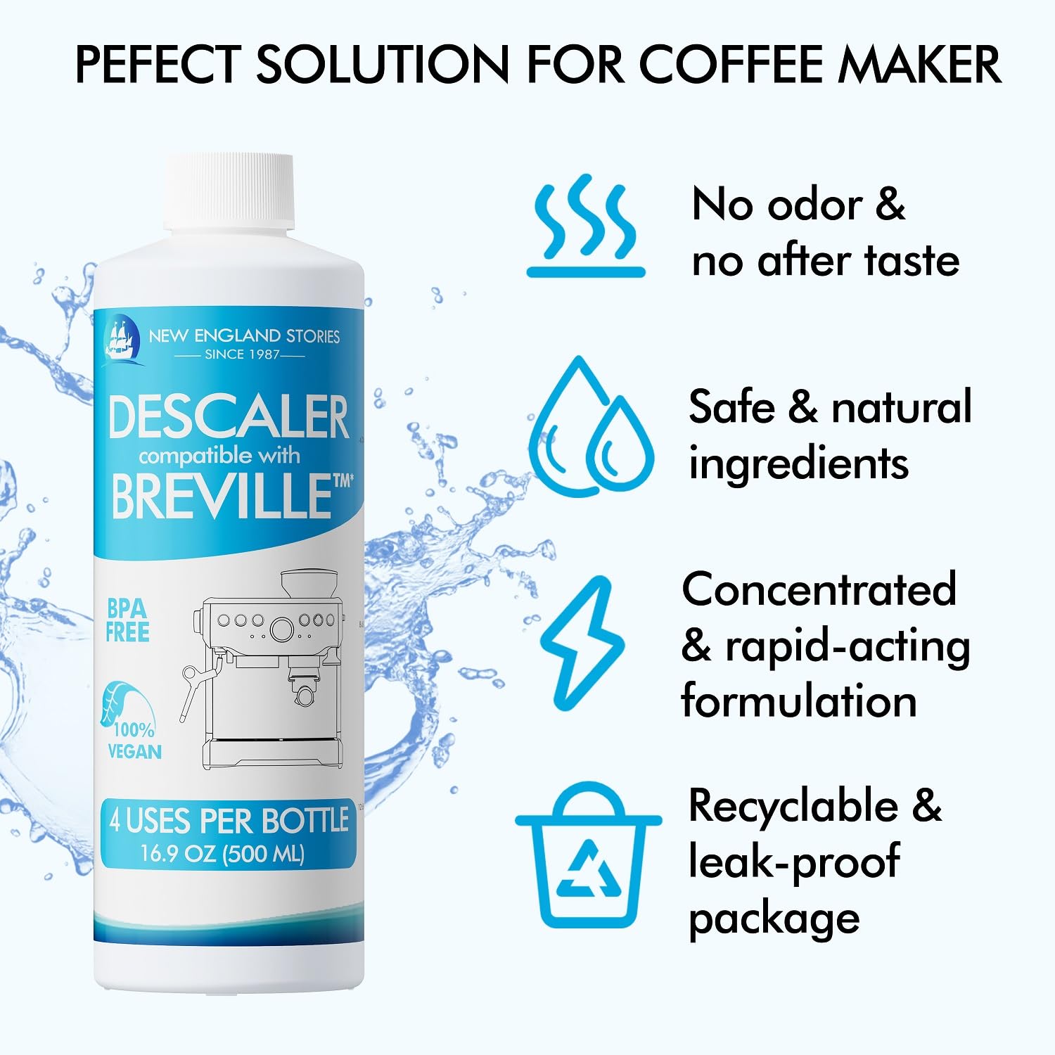 8 Uses Breville Compatible Descaling Solution, 2 Years Descaler Kit Come with 8 Cleaning Tablets, Maintenance Kit Specially Designed to Clean Breville Machines (4 Use Each Bottle, 2 Bottles)