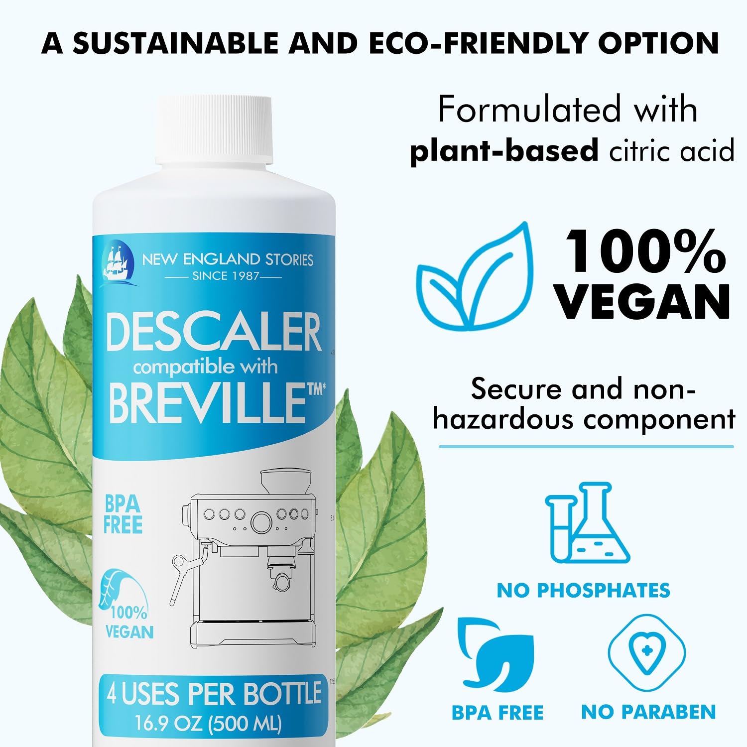 8 Uses Breville Compatible Descaling Solution, 2 Years Descaler Kit Come with 8 Cleaning Tablets, Maintenance Kit Specially Designed to Clean Breville Machines (4 Use Each Bottle, 2 Bottles)