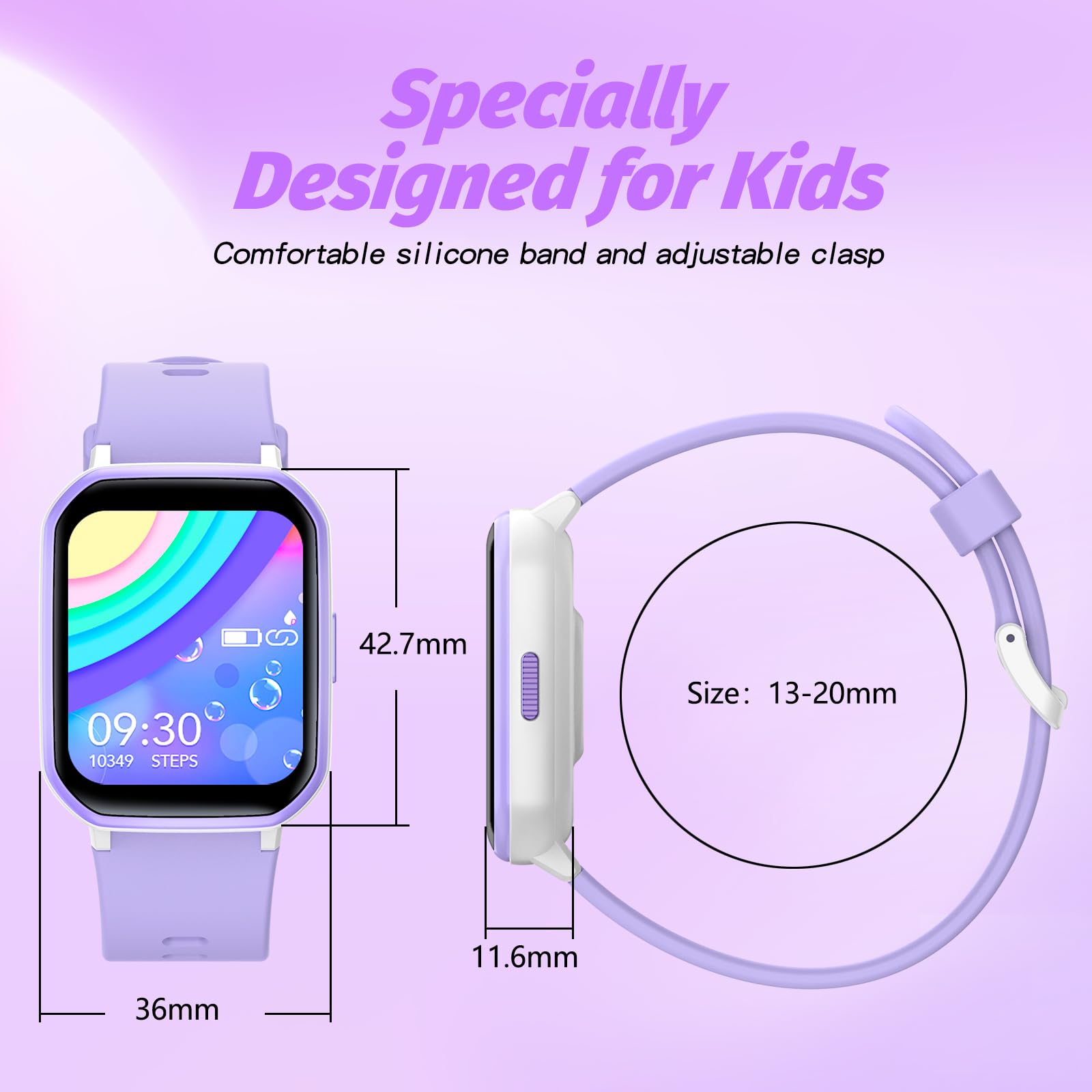 YOUSOKU Kids Smart Watch Girls Boys, Fitness Tracker Watch for Kids, 1.5" DIY Dial, 19 Sport Mode, Sleep Monitor, Pedometers, Heart Rate, IP68 Waterproof, Great Gift for Boys Girls Teens 6-14 (Purple)