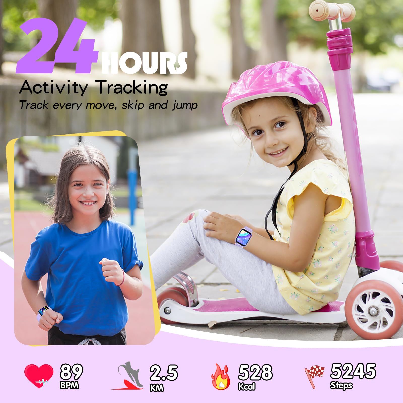 YOUSOKU Kids Smart Watch Girls Boys, Fitness Tracker Watch for Kids, 1.5" DIY Dial, 19 Sport Mode, Sleep Monitor, Pedometers, Heart Rate, IP68 Waterproof, Great Gift for Boys Girls Teens 6-14 (Purple)