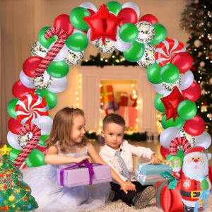 Christmas Balloon Garland Arch Kit, 144 Piece Set with Red and White Candy Balloons, Gift Box Balloons, and Red Star Balloons for Xmas Party Decorations