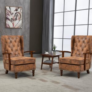 Mid Century Accent Chair Set of 2, Modern Wingback Comfy Armchair with Tufted Back and Nailhead Trim, Upholstered Sofa Arm Chair for Living Room, Bedroom, Office, Reading Room, Lounge, Coffee