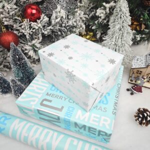 LDGOOAEL Mini Short Small Wrapping Paper Roll - Reversible Design (17" X 120") - Blue Merry Christmas Lettering & Snowflakes