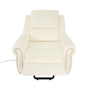 Tatiana Oversized Air Leather Power Lift Recliner Chair with Footrest, Reclining Chair with Remote Control, Premium Studded and Tufted Detailing, Side Pocket, Comfortable Power Lift Chair - Cream