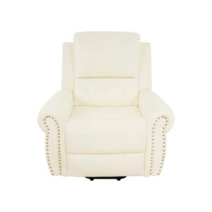 Tatiana Oversized Air Leather Power Lift Recliner Chair with Footrest, Reclining Chair with Remote Control, Premium Studded and Tufted Detailing, Side Pocket, Comfortable Power Lift Chair - Cream