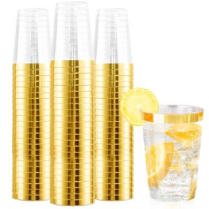 nervure 120pcs gold rim plastic cups - 12oz heavy duty plastic cups - fancy clear disposable cups with gold rimmed for wedding, birthday, party