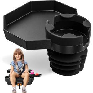 kids travel tray – large base - car seat and car cup holder tray - tray for snacks, entertainment, toys – includes cup holder – fits most car seats