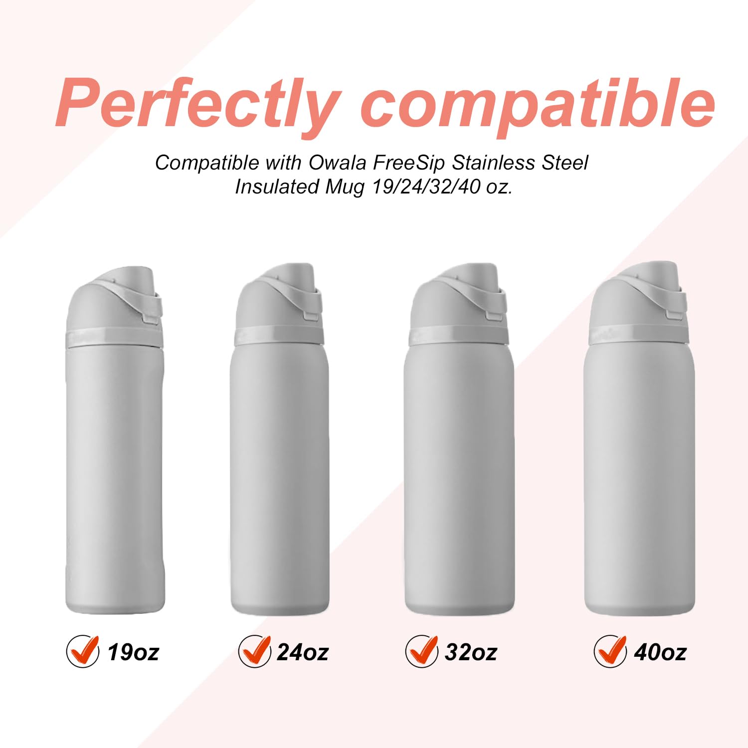 2pcs Water Bottle Top Lid Compatible with Owala FreeSip 24oz 32oz, Sealing Parts Replacement Stopper Silicone Plug Accessories for Owala Free Sip 19/24/32/40oz BPA-Free Seal Gasket Bottle Cap Mouth