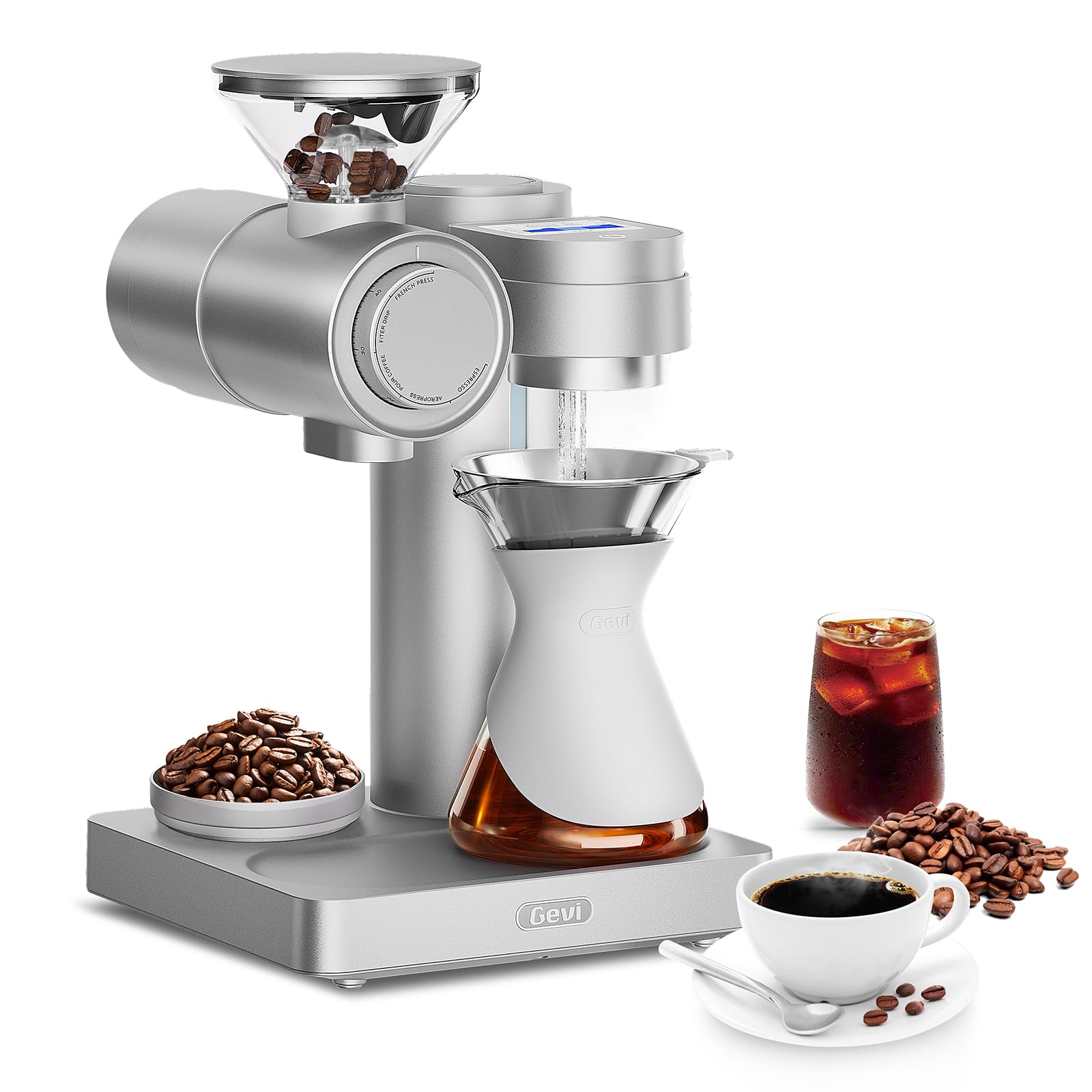 Gevi Professional Barista Coffee Machine | Smart Pour-over Drip Coffee Maker | Programmable Brew & Spin Speed | 51 Precise Grind Settings | Custom Recipes | Fast Heating Brewer for Home and Commercial