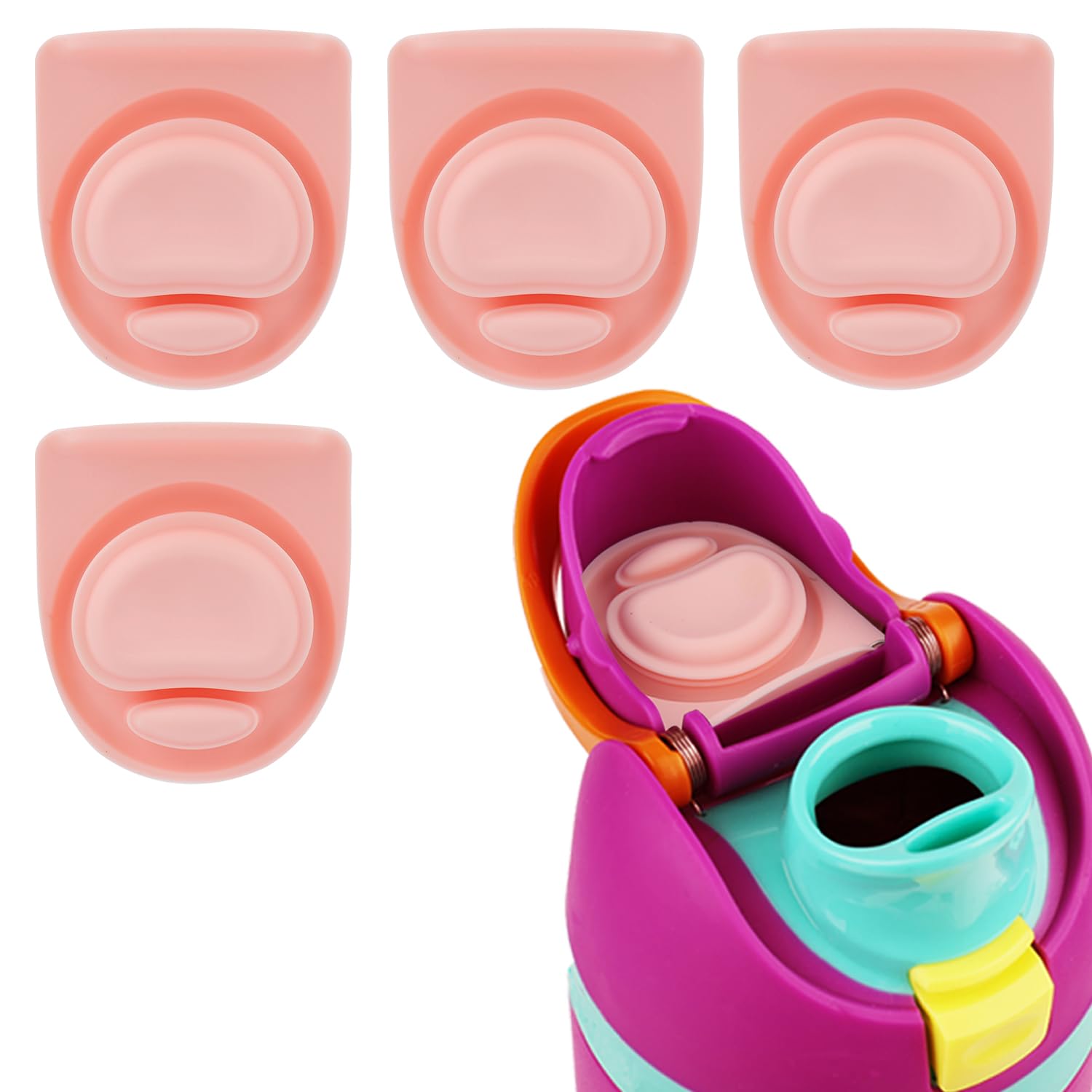 4pcs Replacement Stopper Compatible with Owala FreeSip 24oz 32oz, Water Bottle Top Lid Gasket for Owala 19/24/32/40oz Seal Bottle Cap Mouth Stopper Part Silicone Plug Accessories BPA-Free (Pink)