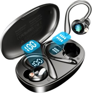 wireless earbuds bluetooth headphones sport bluetooth 5.3 earbuds with 120h playtime dual led battery display with earhook ipx7 waterproof for workout/gym/running black