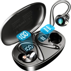 Wireless Earbuds Bluetooth Headphones Sport Bluetooth 5.3 Earbuds with 120H Playtime Dual LED Battery Display with Earhook IPX7 Waterproof for Workout/Gym/Running Black