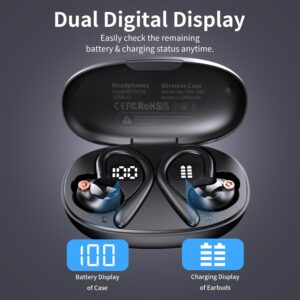 Wireless Earbuds Bluetooth Headphones Sport Bluetooth 5.3 Earbuds with 120H Playtime Dual LED Battery Display with Earhook IPX7 Waterproof for Workout/Gym/Running Black