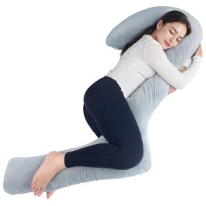 saheyer swan body pillow with cover, 68 inch long body pillow memory foam body pillow, 3-shaped full body pillow hug sleep support pregnancy pillow- for back, hips, legs, belly for adult (grey)