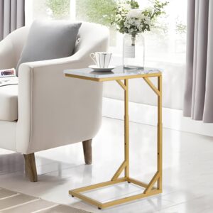 serteaw c-shaped end table, sturdy side table for couch sofa bedside small space,c snack table tv tray record player stand small tables for living room bedroom,easy to assemble,gold