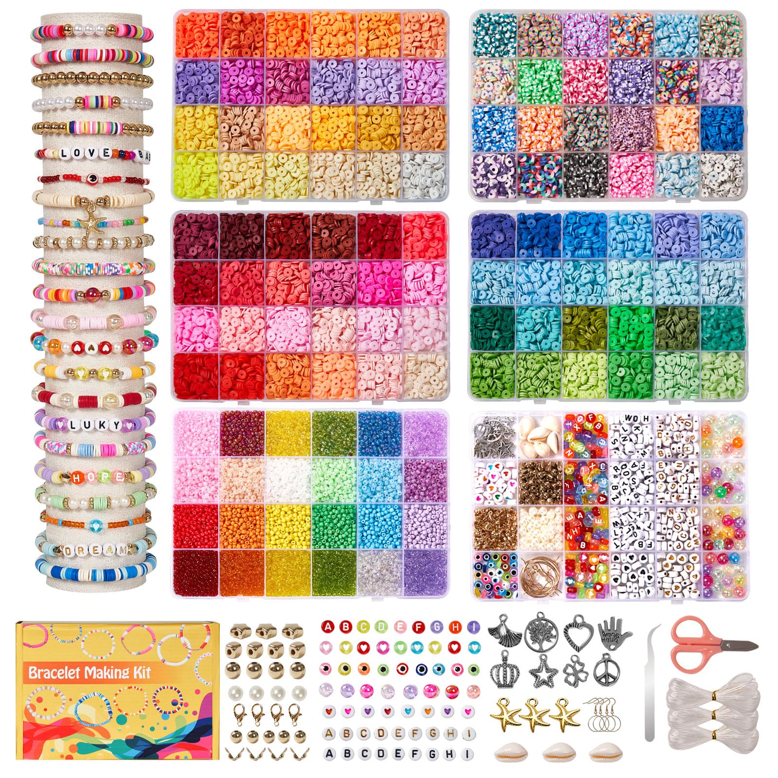 22600PCS Friendship Bracelet Kit,96 Colors Clay Beads+72 Colors 3mm Glass Seed Beads,Charm Clay Bead Bracelet Kit for Girls,Bracelet Making Kit,for Christmas Gift